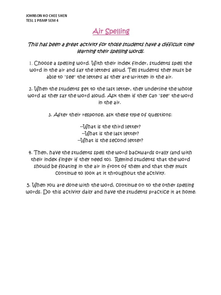 Air Spelling Activity for Students | PDF