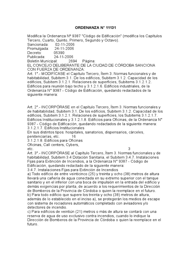 Ordenanza 11131 | PDF | Ley de construcción | Ascensor