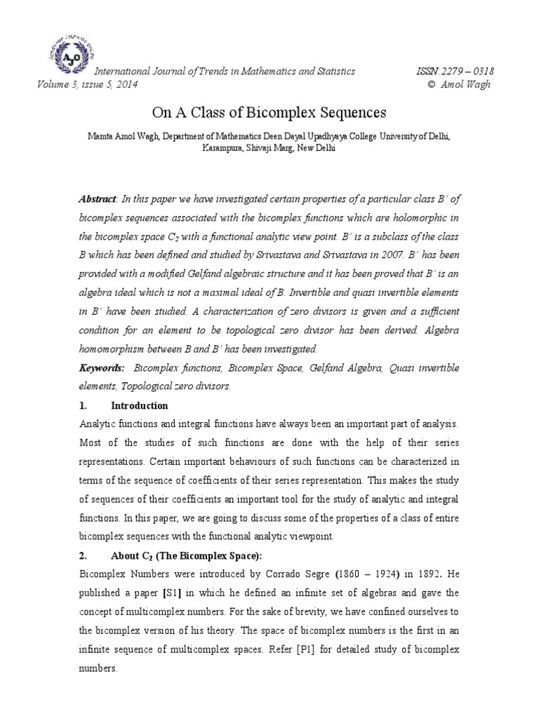 On A Class of Bicomplex Sequences | PDF | Complex Number | Sequence
