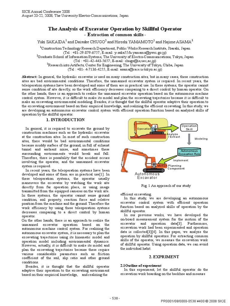 The Analysis of Excavator Operation by Skillful Operator - E | PDF ...