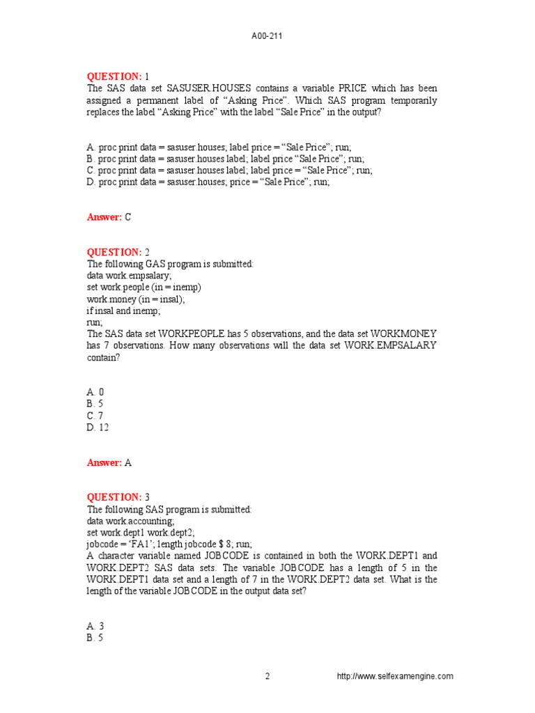 Sample Questions | PDF | Sas (Software) | Information Technology Management