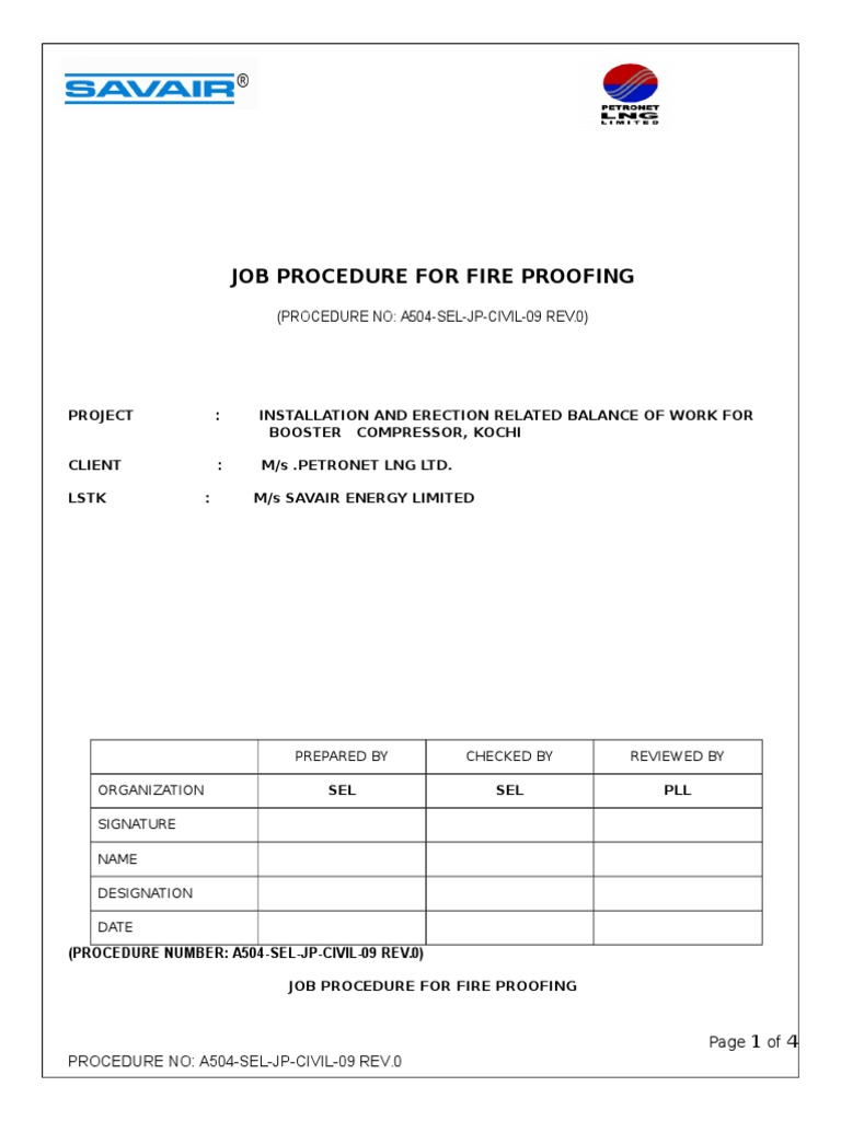 Fireproofing Job Procedure for LNG Project | PDF