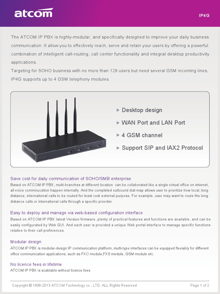 ATCOM IP4G IP PBX Appliance Datasheet | PDF | Graphical User Interfaces | Telecommunication