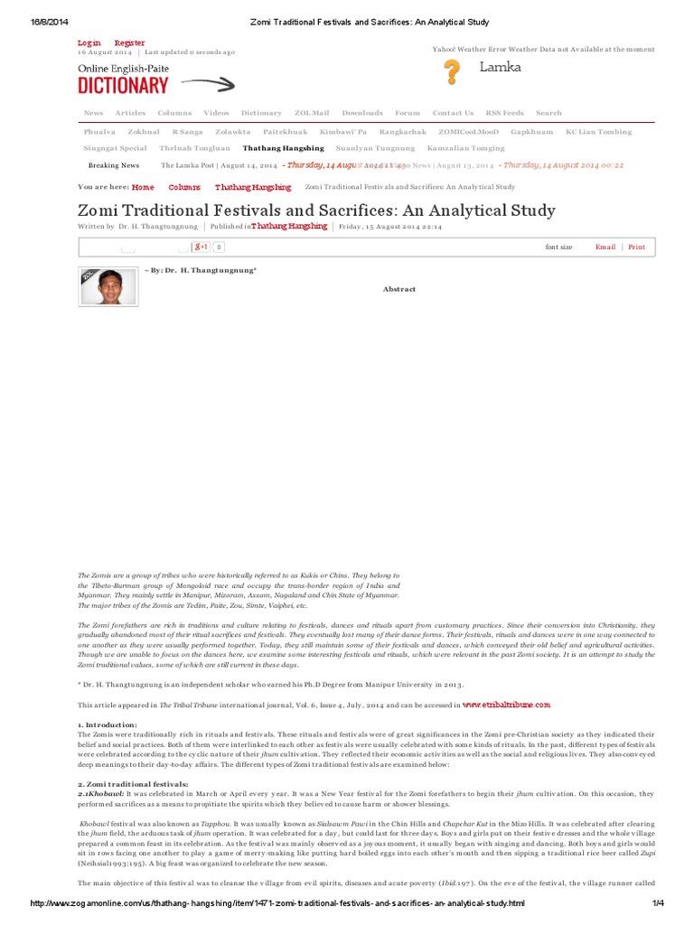 Zomi Traditional Festivals and Sacrifices - An Analytical Study | PDF ...
