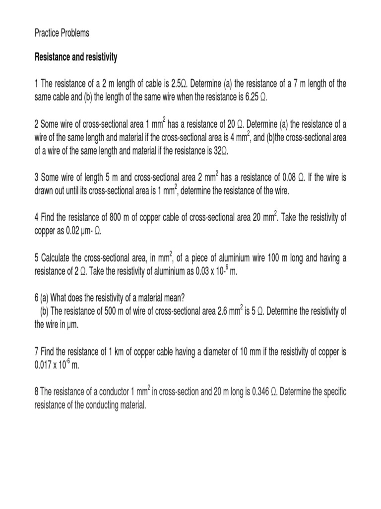 Practice Problems | PDF | Wire | Electrical Resistance And Conductance