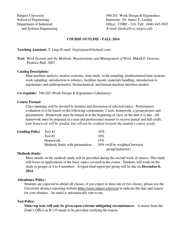 Work Design & Ergonomics Course Outline | PDF | Human Factors And ...