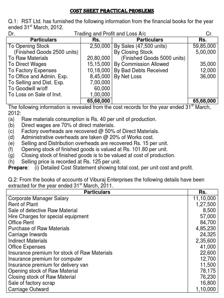 cost-sheet-practical-problems-pdf-market-economics-business