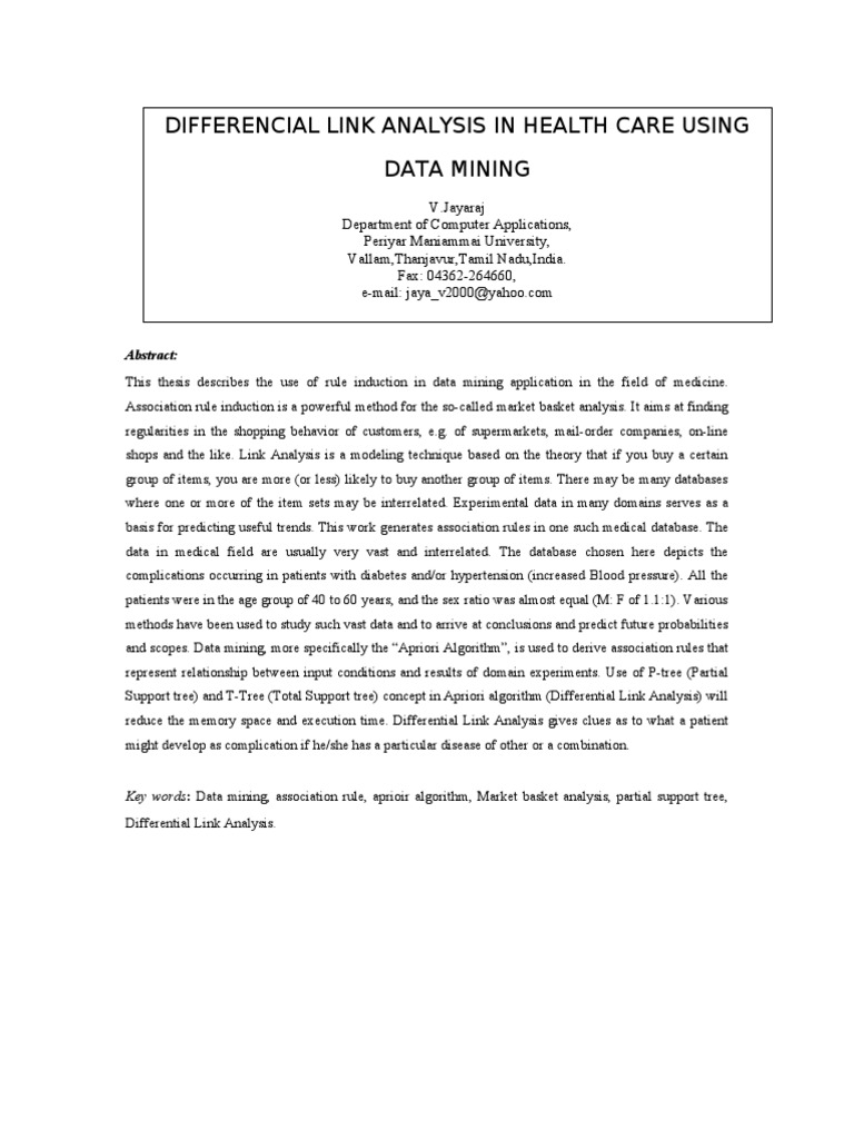 Differencial Link Analysis in Health Care Using Data Mining | PDF | Statistical Classification ...