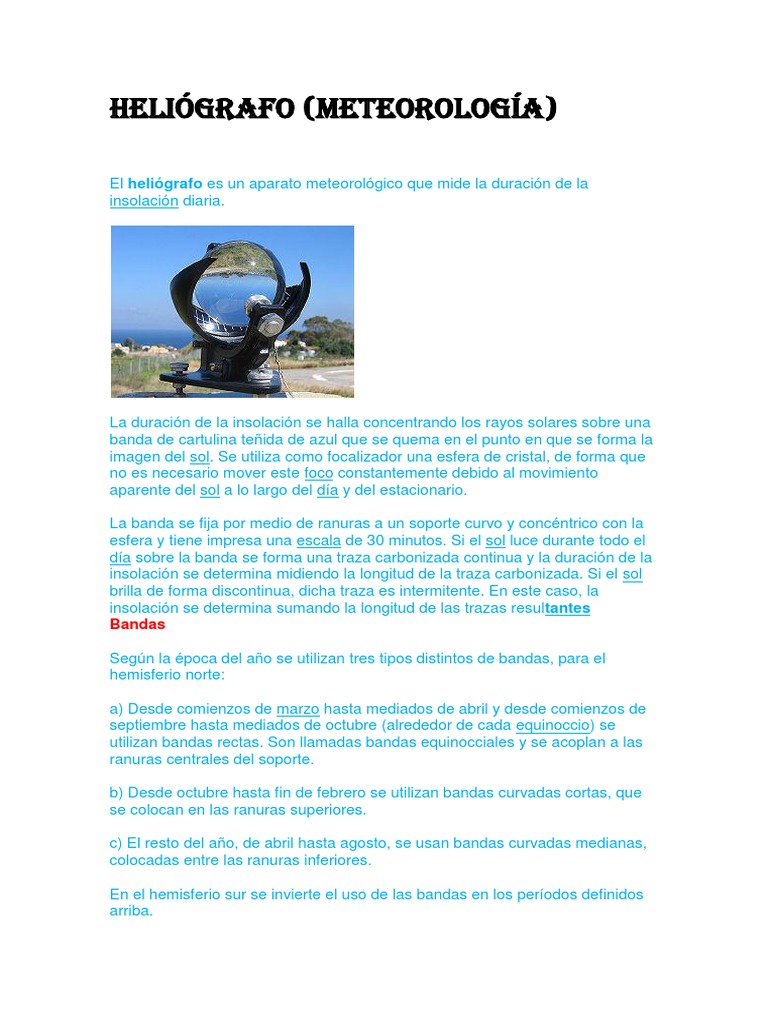 Funcionamiento del Heliógrafo Meteorológico | PDF | Meteorología ...