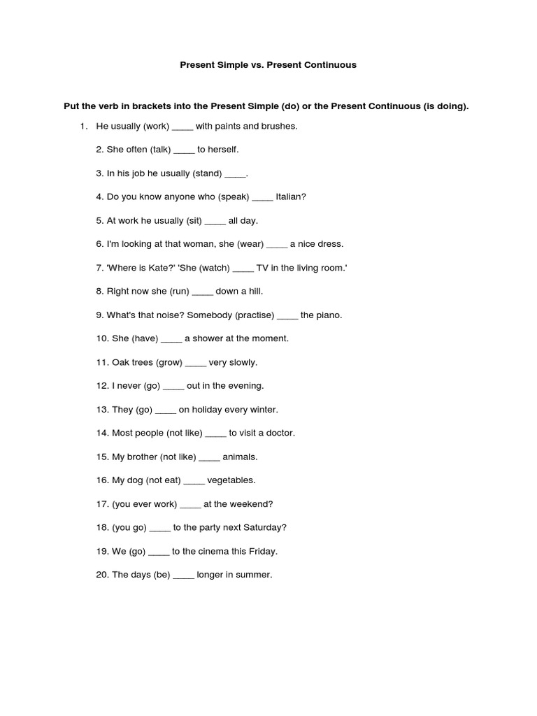 Present Simple - Present Contin. | PDF | Rules | Syntax
