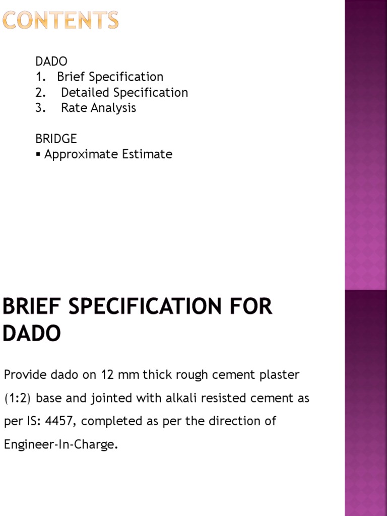 Dado Specifications and Rate Analysis | PDF | Tile | Mortar (Masonry)