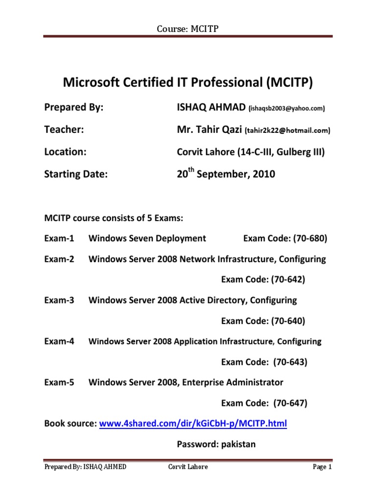 Microsoft Certified IT Professional (MCITP) | PDF | Business | Computers