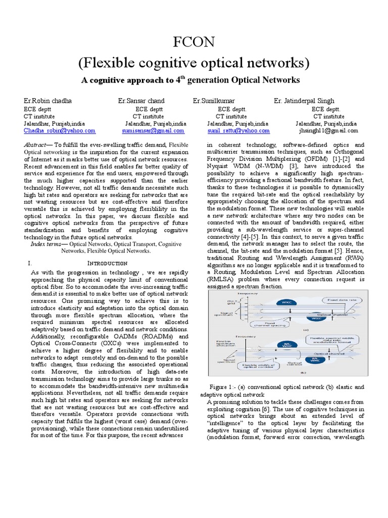 Fcon (Flexible Cognitive Optical Networks) : A Cognitive Approach To ...