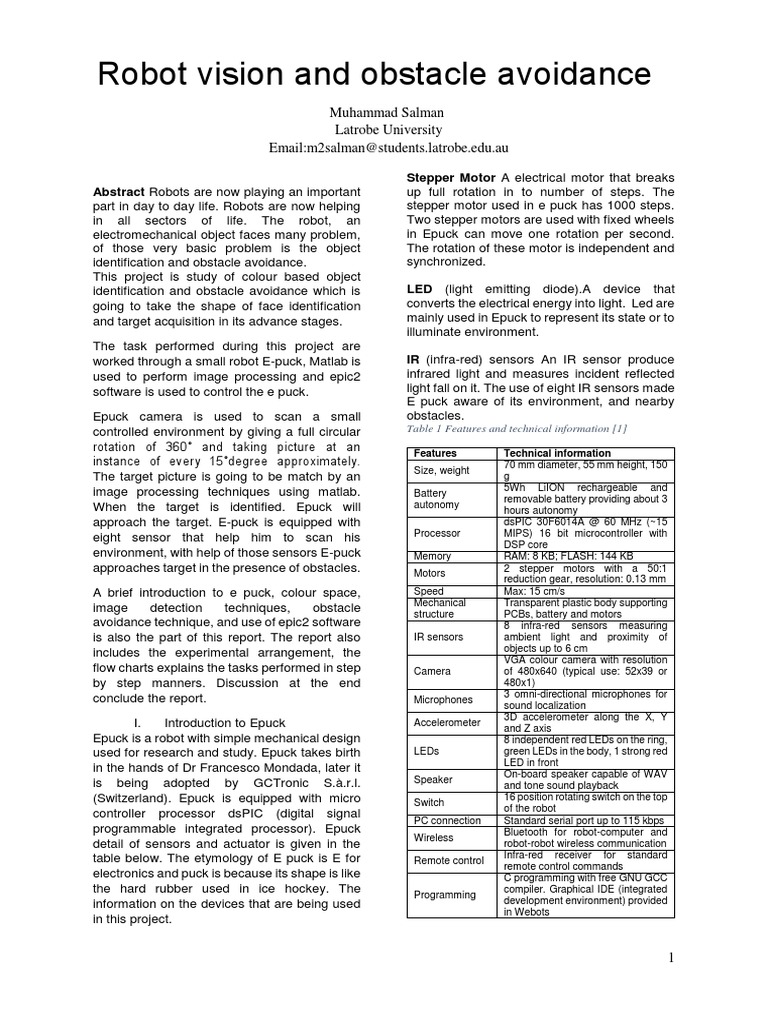 Color Detection and Obstacle Avoidance Using E-puck Robot | PDF | Infrared | Color