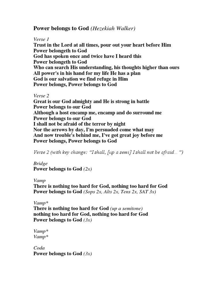 Power Belongs to God Lyrics | PDF