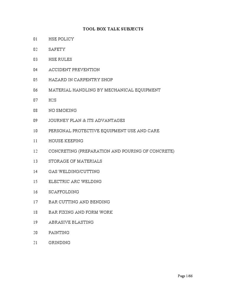 Tool Box Subjects | PDF | Personal Protective Equipment | Waste