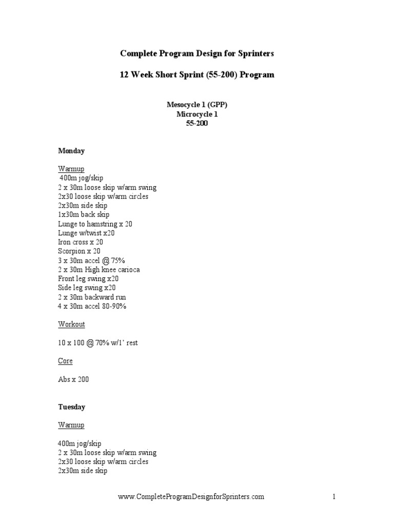 Complete Sprint Program Design 55-200 | PDF | Leisure | Sports