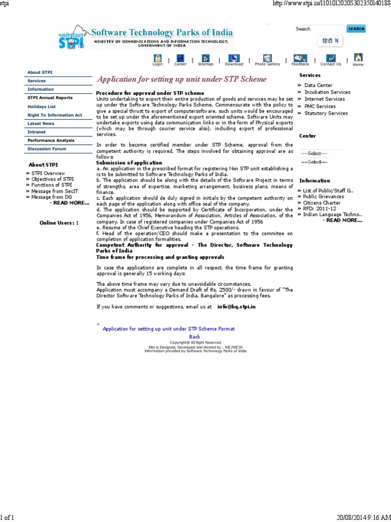 Application For Setting Up Unit Under STP Scheme: About STPI Services ...