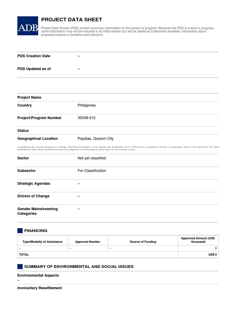 Project Data Sheet: PDS Creation Date | PDF | Sustainability | Business