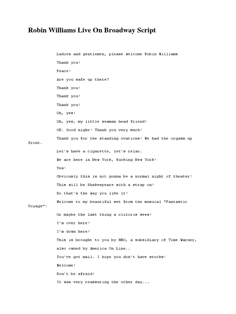 Robin Williams Live On Broadway Script | PDF | Figure Skating | Sports