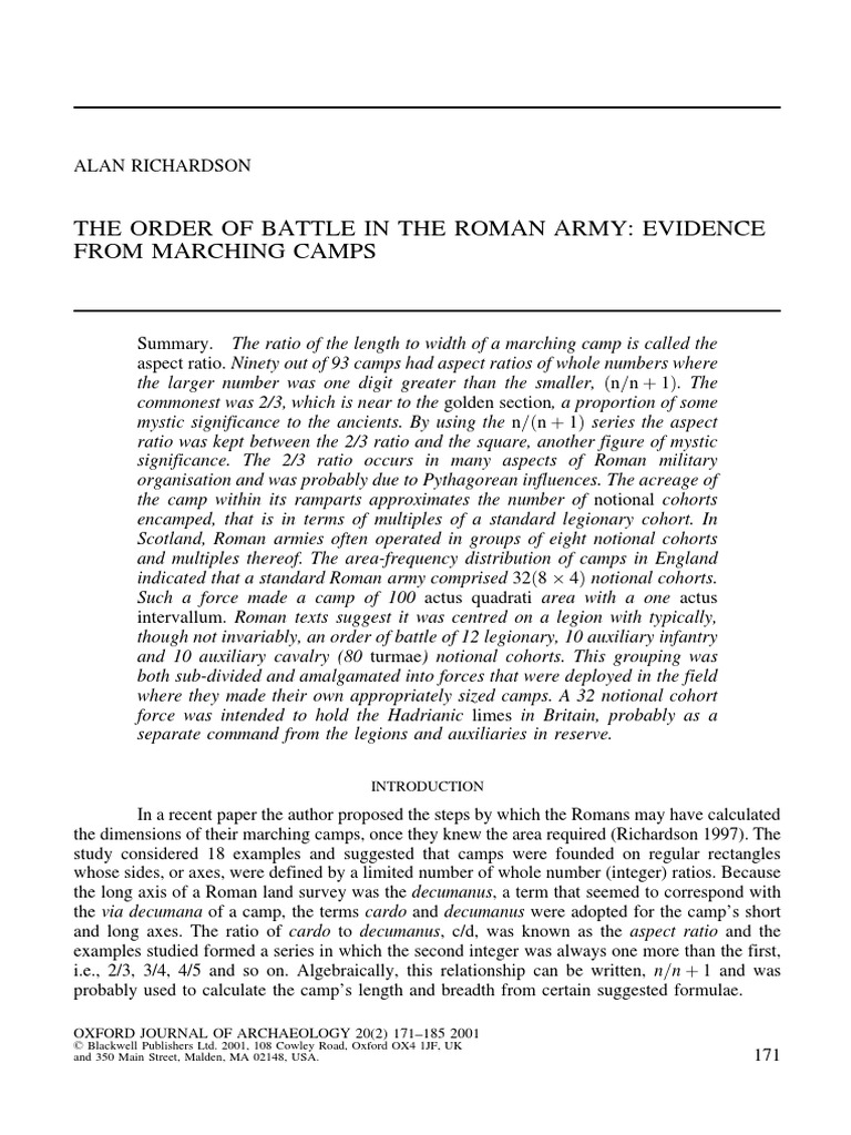 The Order of Battle in The Roman Army - Evidence From Marching Camps ...