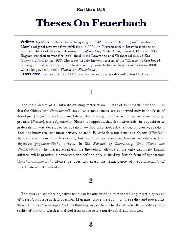 MARX Karl (Theses On Feuerbach) | PDF | Karl Marx | Materialism