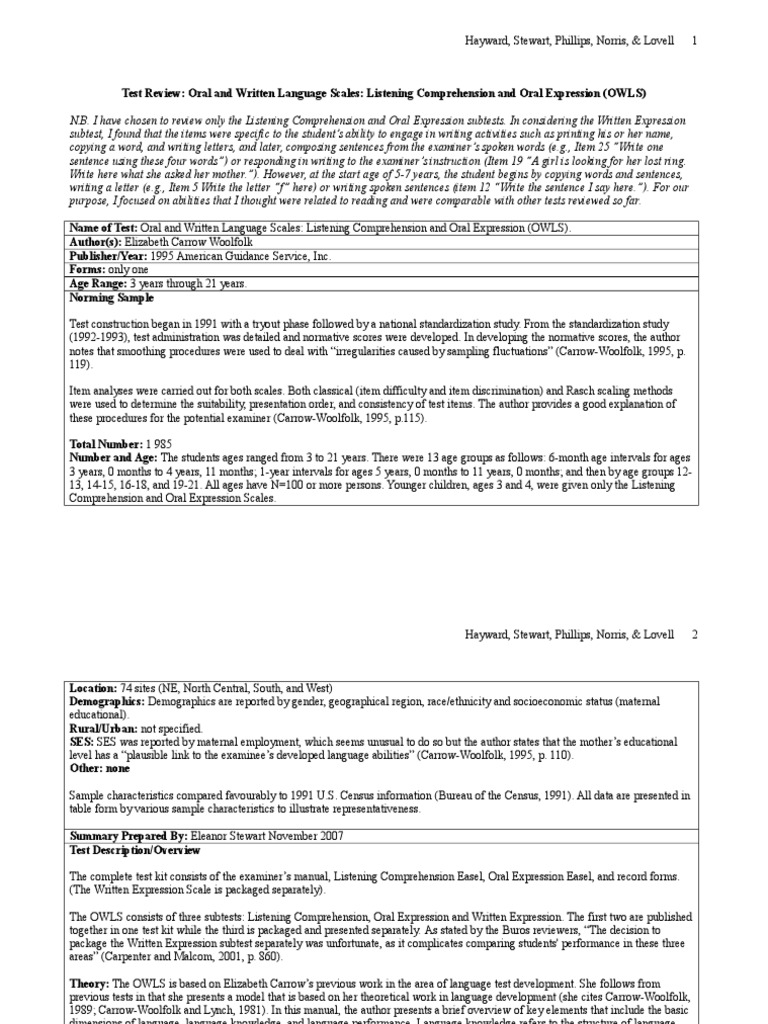 Oral and Written Language Scales Listening Comprehension and Oral ...