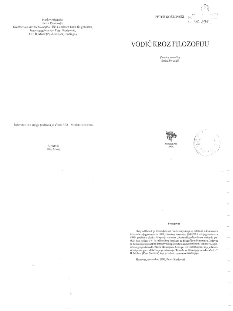Peter Kozlovski Vodic Kroz Filozofiju | PDF
