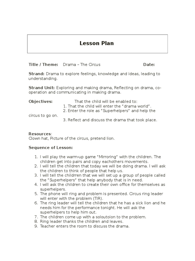 Engaging Drama Lesson Plan: The Circus | PDF | Foreign Language Studies ...
