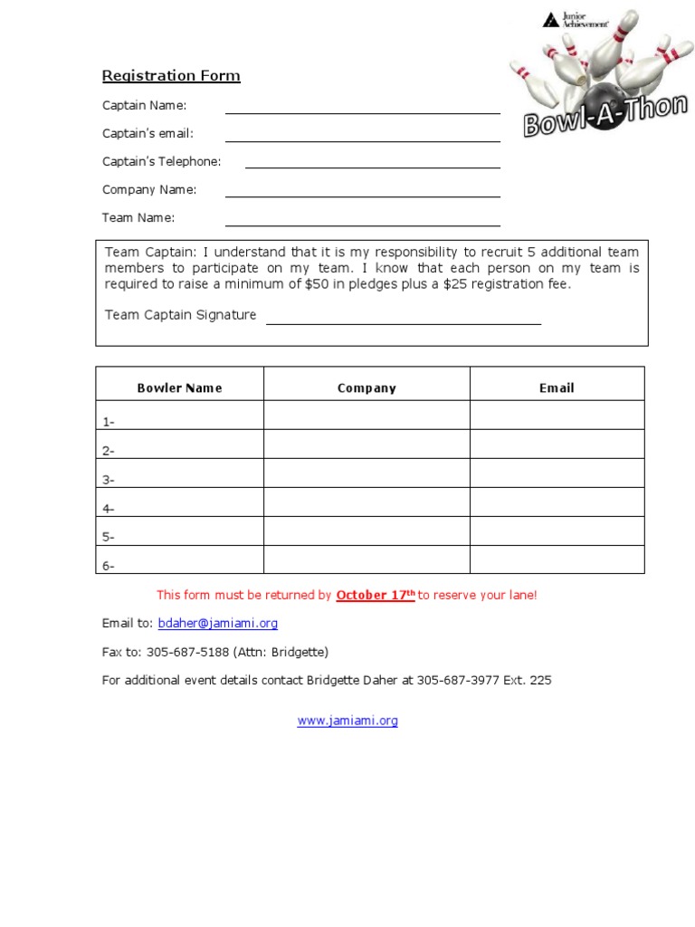 Bowling Team Registration Form | PDF | Career & Growth