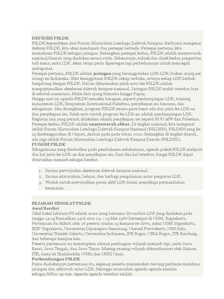 Sejarah dan Fungsi FSLDK | PDF | Perjalanan