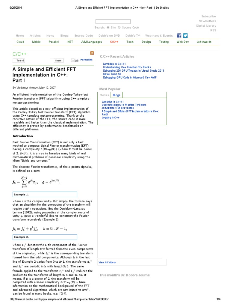 A Simple and Efficient FFT Implementation in C++ Part I | PDF | Fast ...