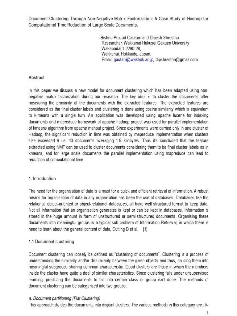 Document Clustering Through Non Negative Matrix Factorization A Case