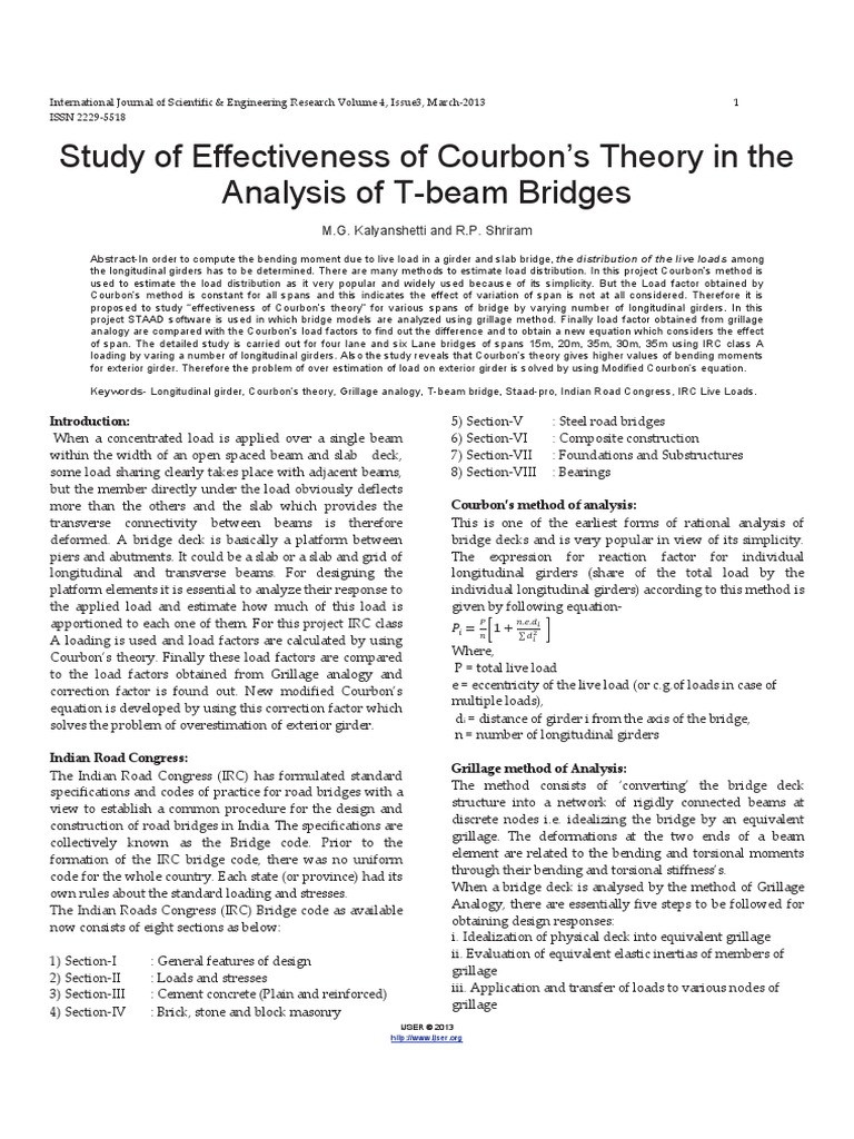 Courbons Theory in The Analysis of T Beam Bridges | PDF | Bending ...