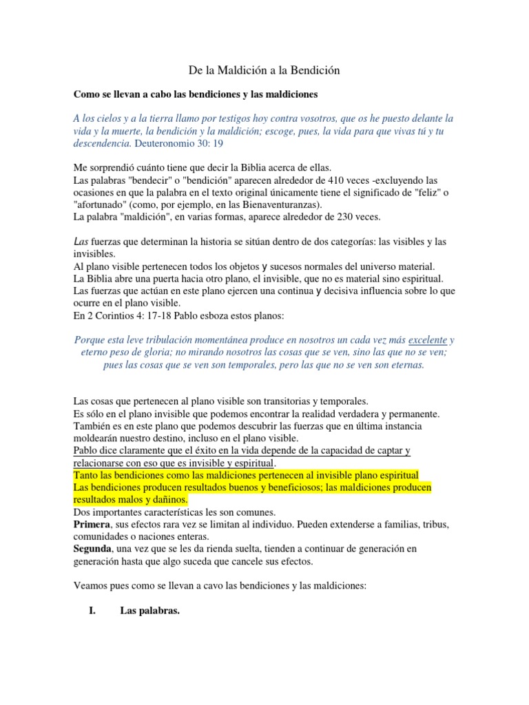 Bendiciones y Maldiciones en la Biblia | PDF | Bendición | Diez ...