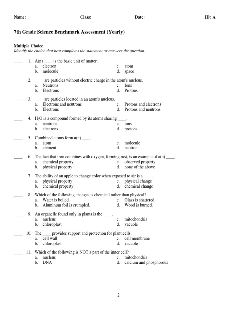 7th Grade Science Benchmark Assessment | PDF | Dominance (Genetics ...