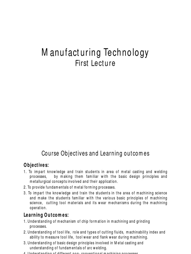 Manufacturing Technology: First Lecture | PDF | Machining | Wear