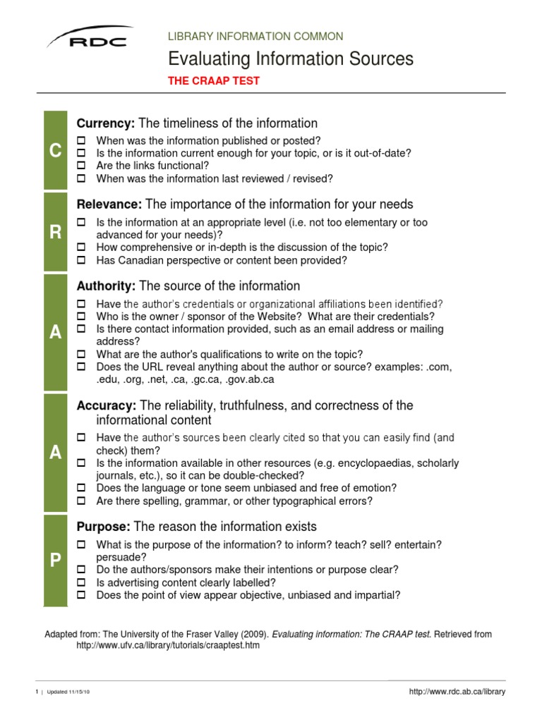 Craap Test Handout | PDF