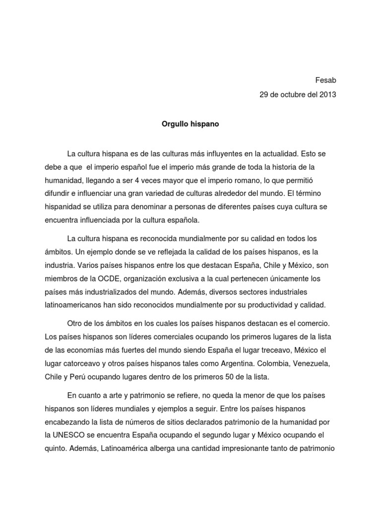 Ensayo Acerca Del Orgullo Hispano | PDF | America latina | Imperio español