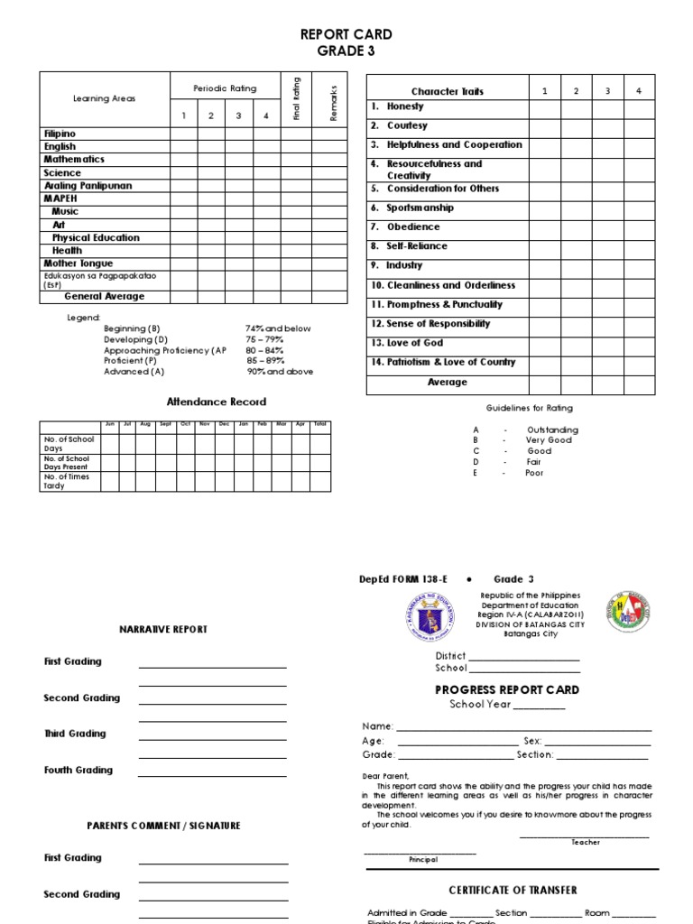 Report Card - Grade 3 | PDF | Cognition | Further Education