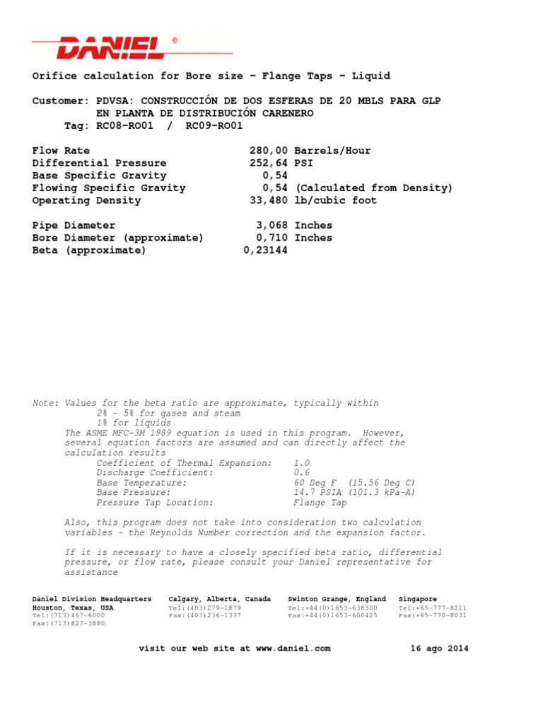 Orifice Bore Size Calculation for Liquids | PDF | Home & Garden | Technology & Engineering