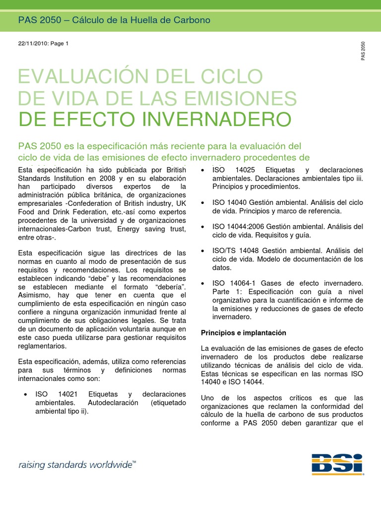 PAS 2050: Cálculo de Huella de Carbono | PDF | Evaluación del ciclo de ...