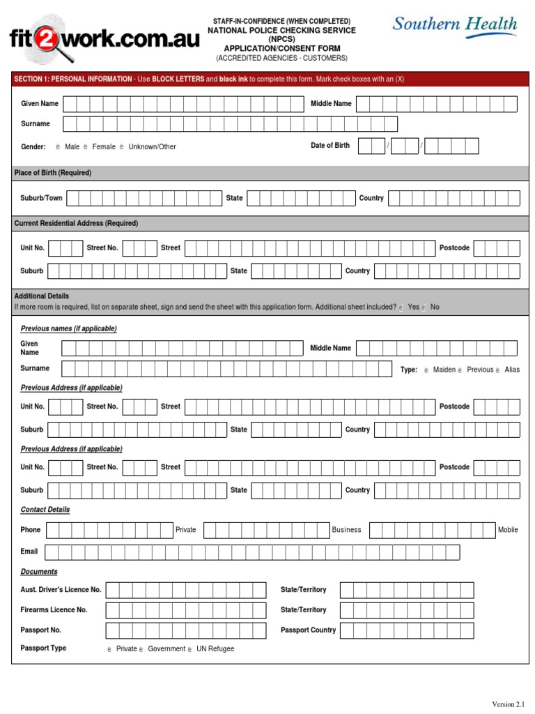 Fit 2 Work Form 2013 - 2 | PDF | Criminal Record | Identity Document