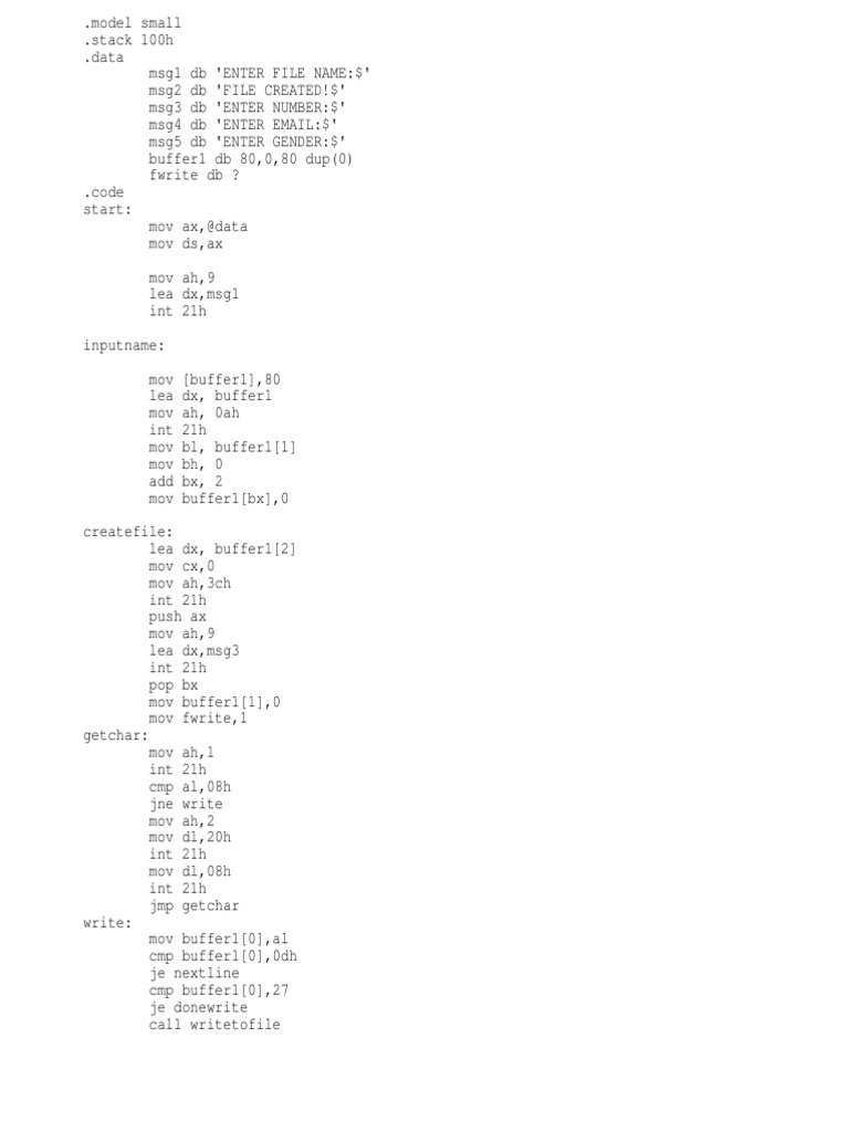 TASM Code To Create A File and Write To It | PDF