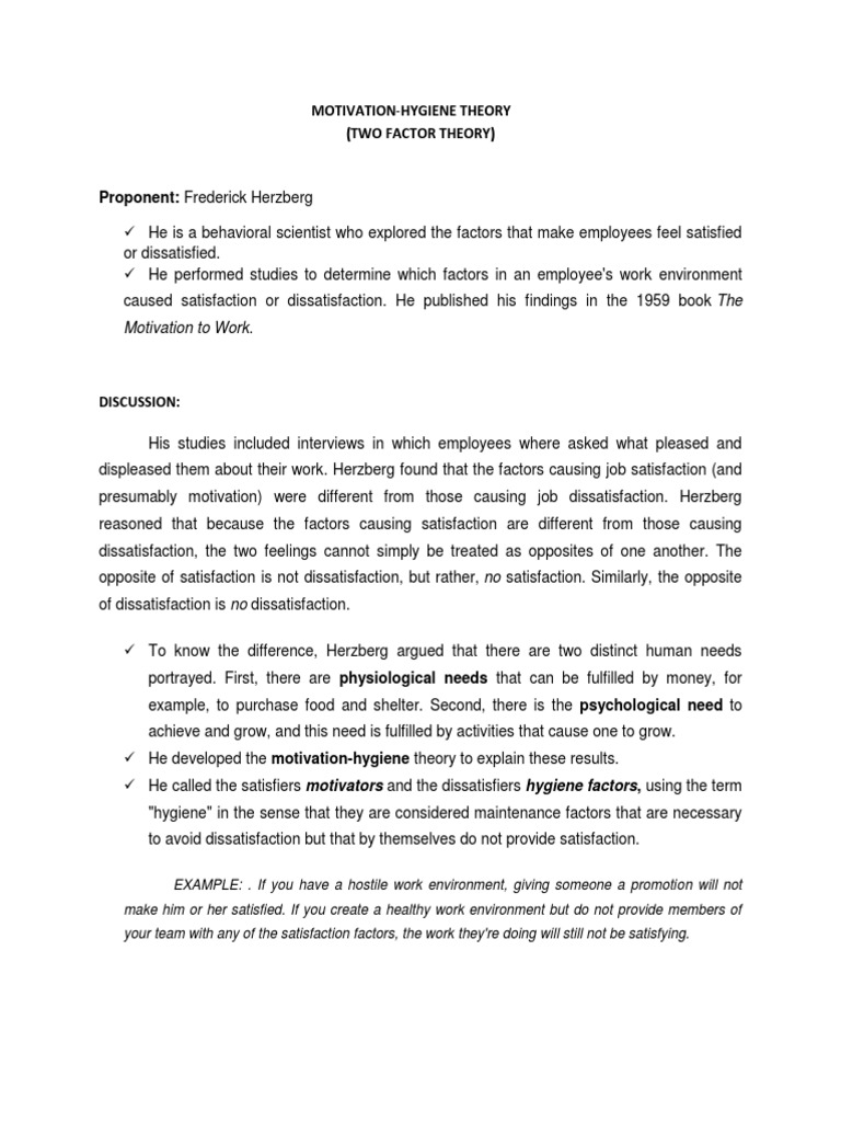Motivation Hygiene Theory | PDF | Motivation | Motivational