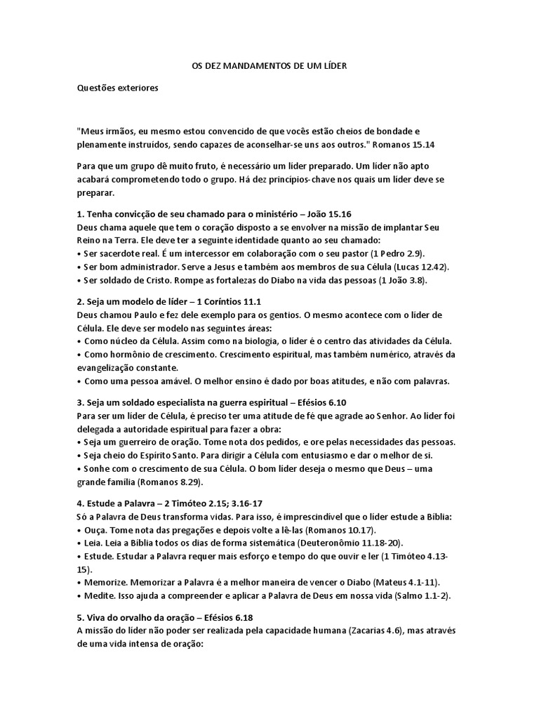 Os Dez Mandamentos de Um Líder | PDF | Oração | Bíblia