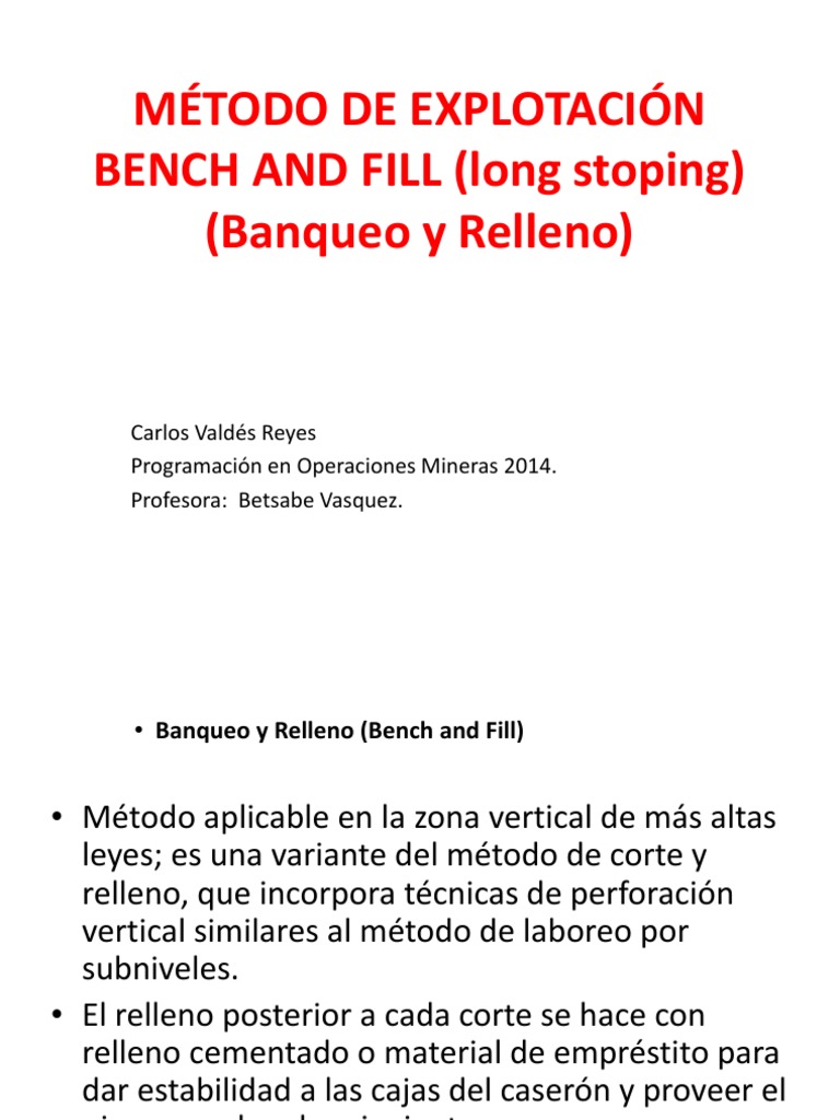 Método Bench and Fill en Minería | PDF | Minería | Economias