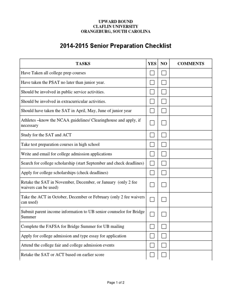Senior College Prep Checklist 2014-2015 | PDF | Career & Growth