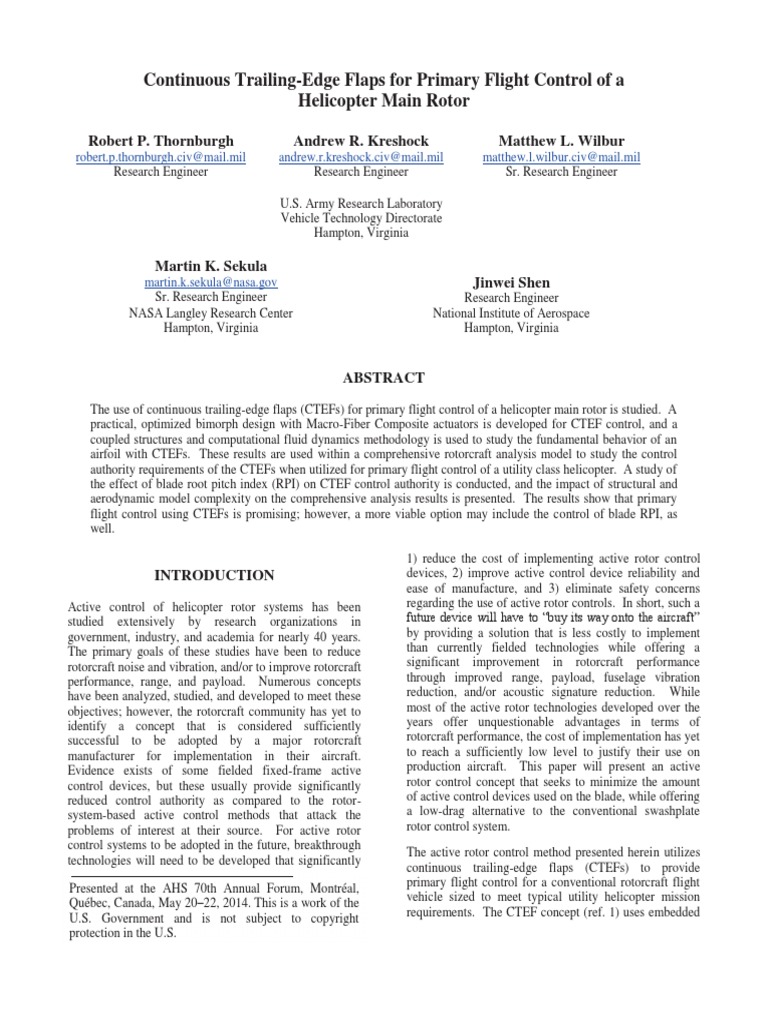 Continuous Trailing-Edge Flaps For Primary Flight Control of A ...