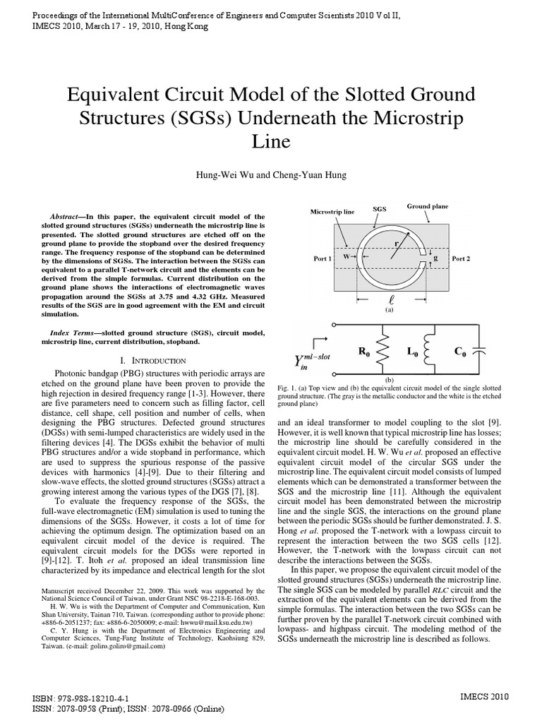 Equivalent Circuit Model of The Slotted Ground Structures (SGSS) Underneath The Microstrip Line ...